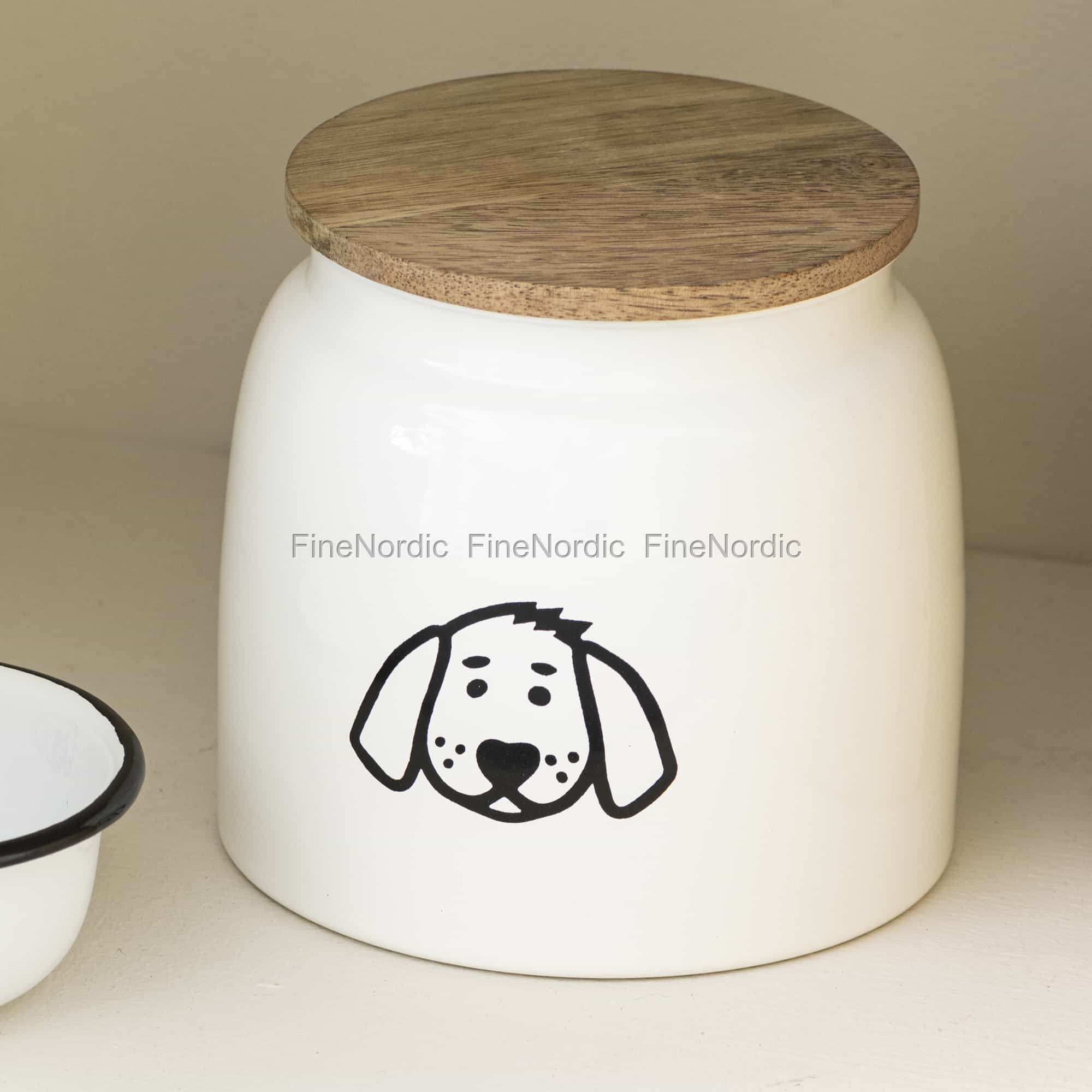Ib Laursen Dose für Hundefutter Weiß mit Hundemotiv und Holzdeckel
