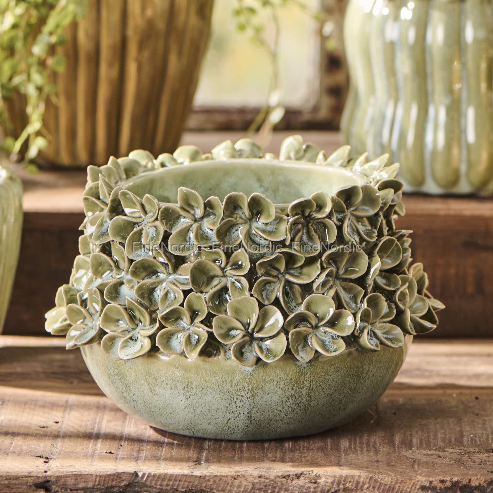 Ib Laursen Blumentopf Glasiert Hortensia Staubig Grün